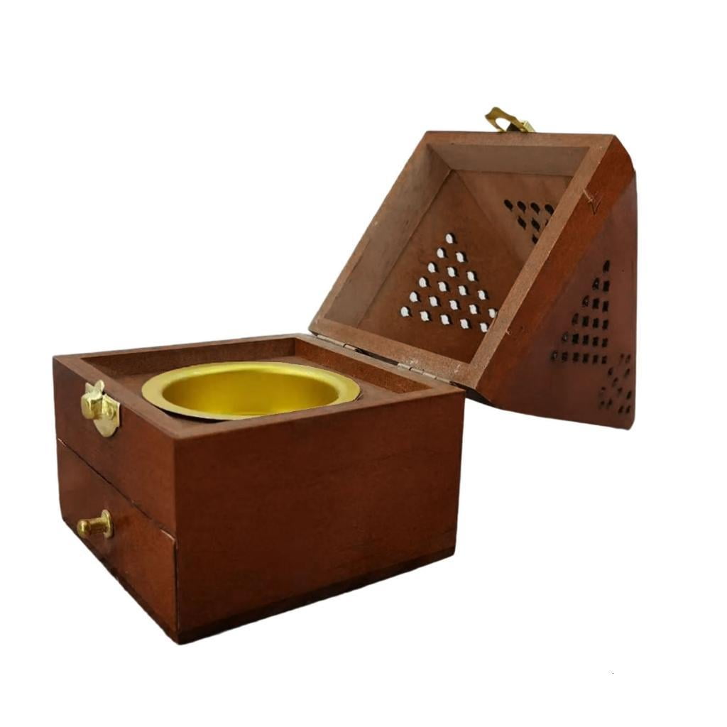 JNANEEI Unique Pyramid Incence Burning, Hand Carving Wood Holder ...