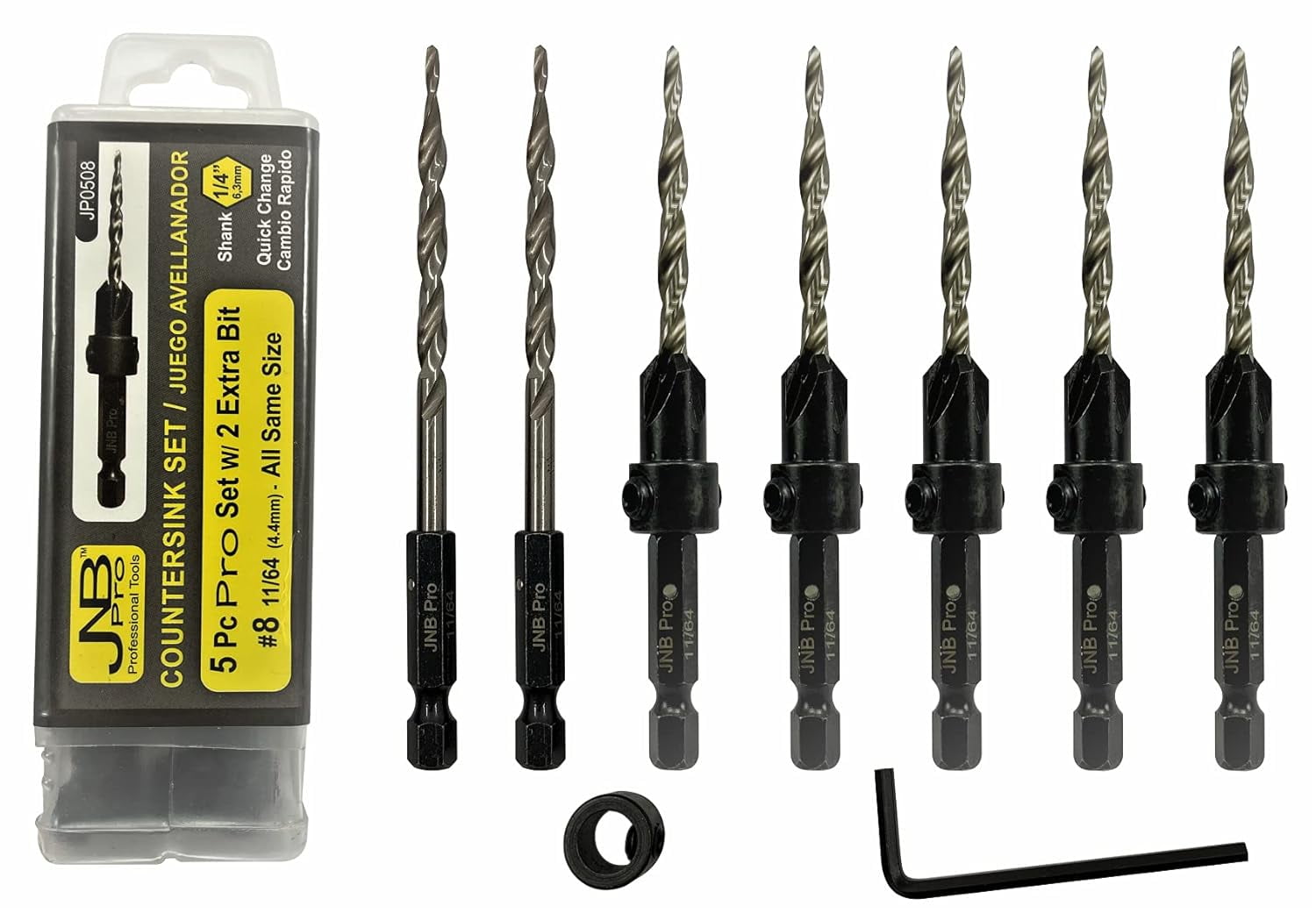 JNB Pro Wood Countersink Drill Bit Set - 5 Pc Adjustable Countersink ...