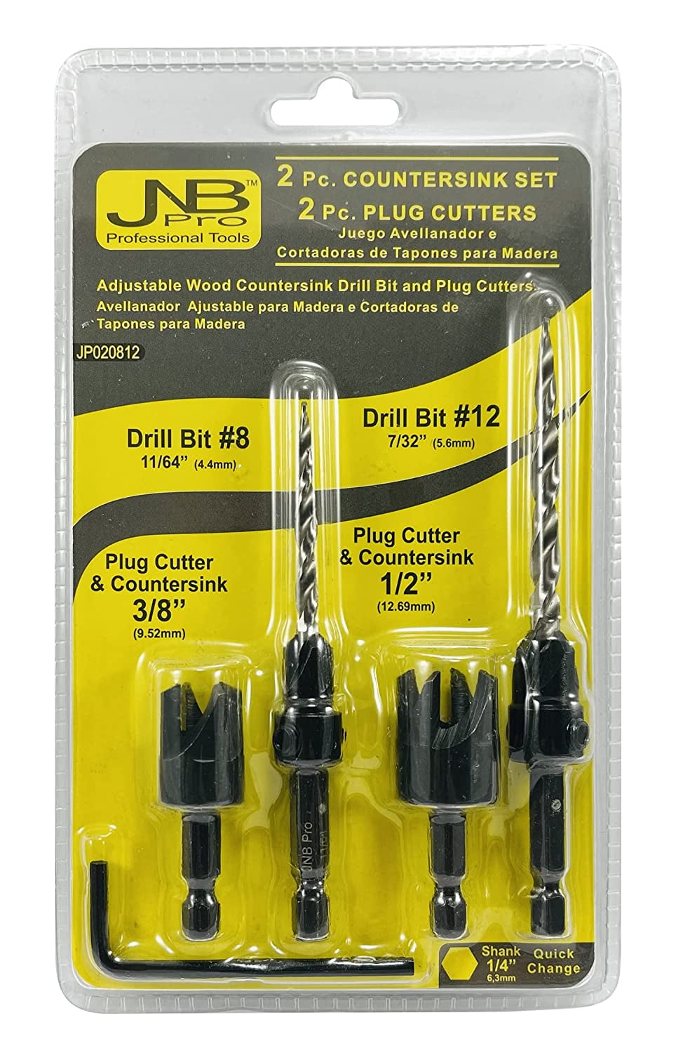 JNB Pro Wood Countersink Drill Bit Set & Wood Plug Cutters - 2 Pc ...