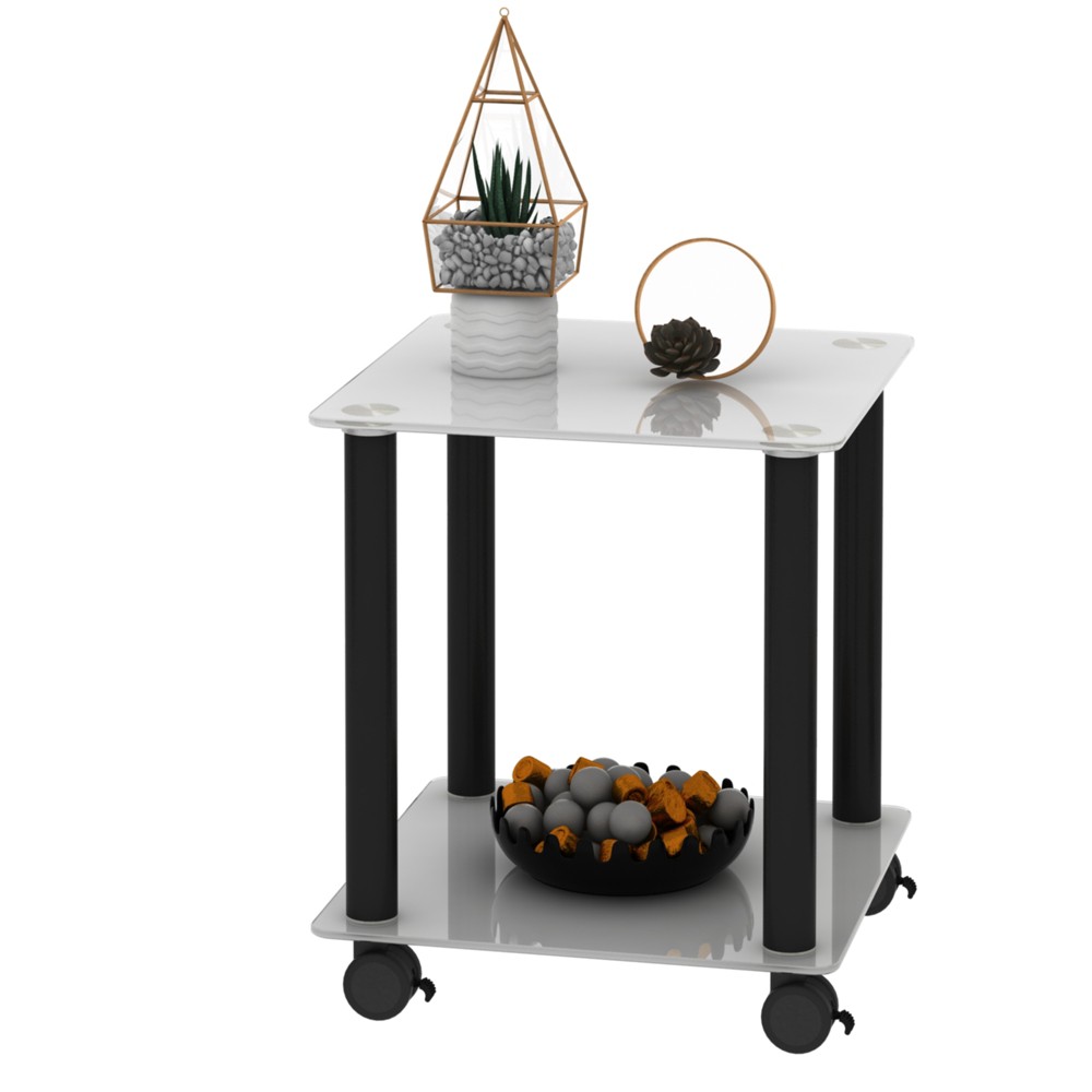 JNBOOMLIFE Desks Small Square Table with Two-tier Storage Rack and ...