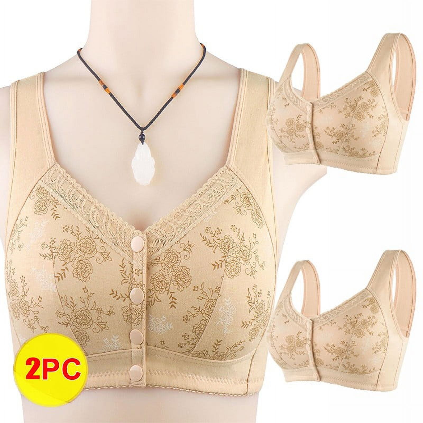 JNGSA 2PC Women's Front Closure Bras Plus Size Posture Wireless Bras Back Support Full-Coverage ...