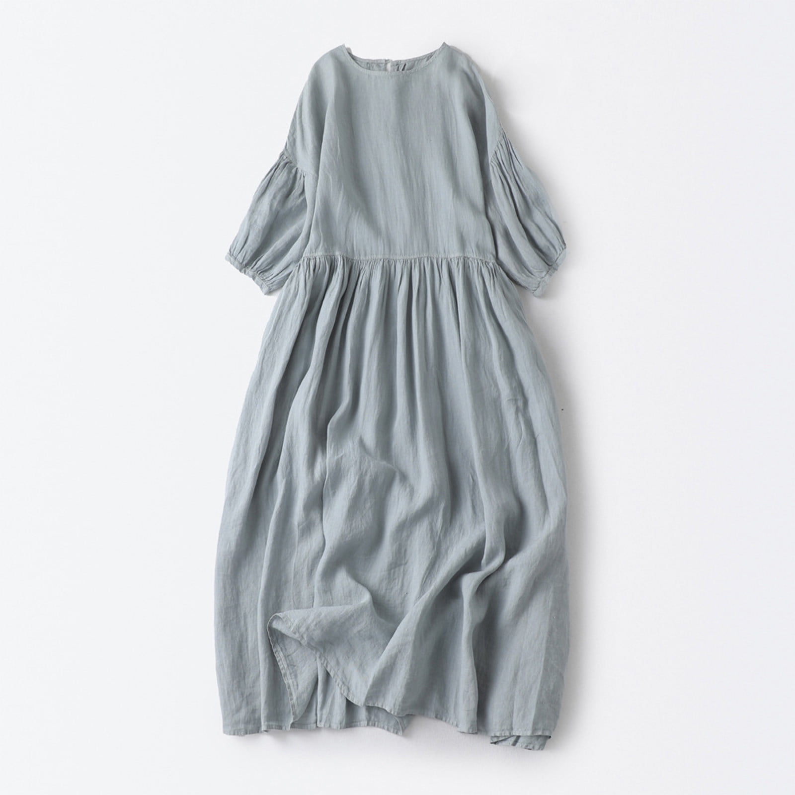 JNGSA 3/4 Sleeve Dress for Women Cotton Linen Flowy Loose Dress Elegant ...