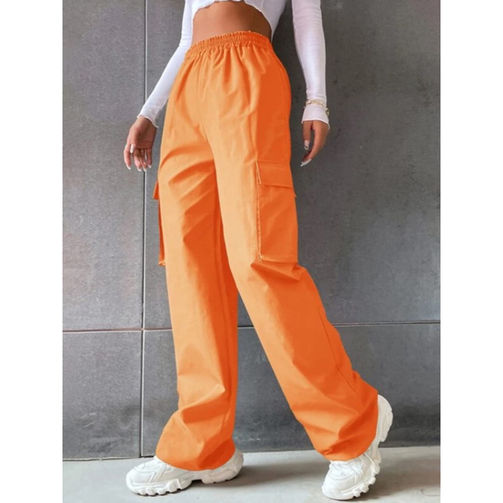 JNGSA Elastic Cargo Pants for Women Casual High Waisted Jogger Cargo ...