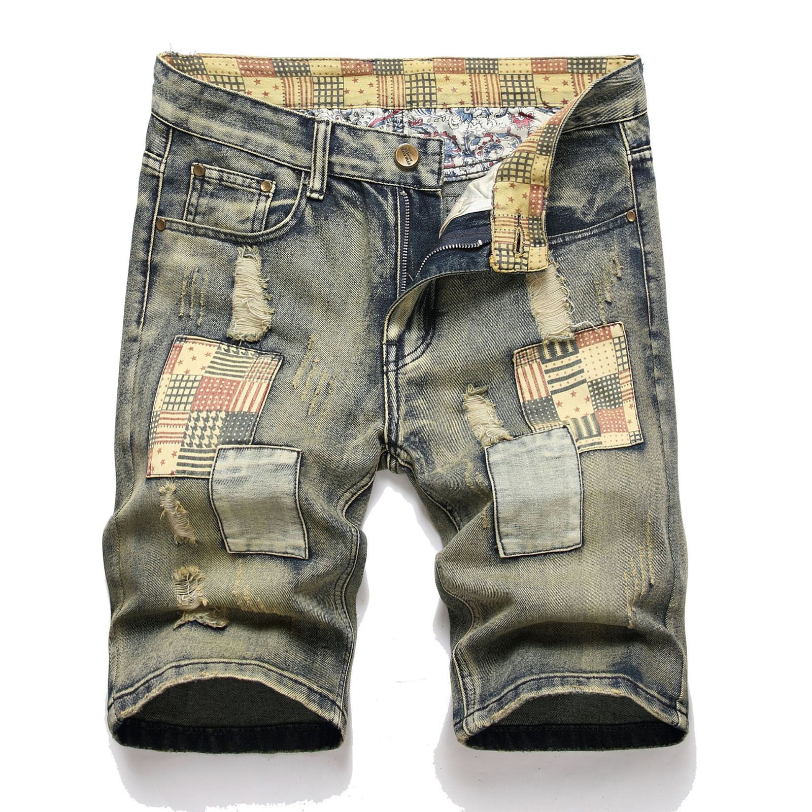 JNGSA Men's Ripped Denim Shorts & Jeans Micro Inelastic Shorts Zipper ...