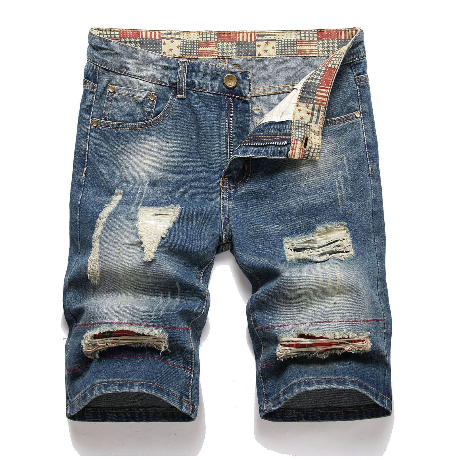 JNGSA Men's Ripped Denim Shorts & Jeans Micro Inelastic Shorts Zipper ...