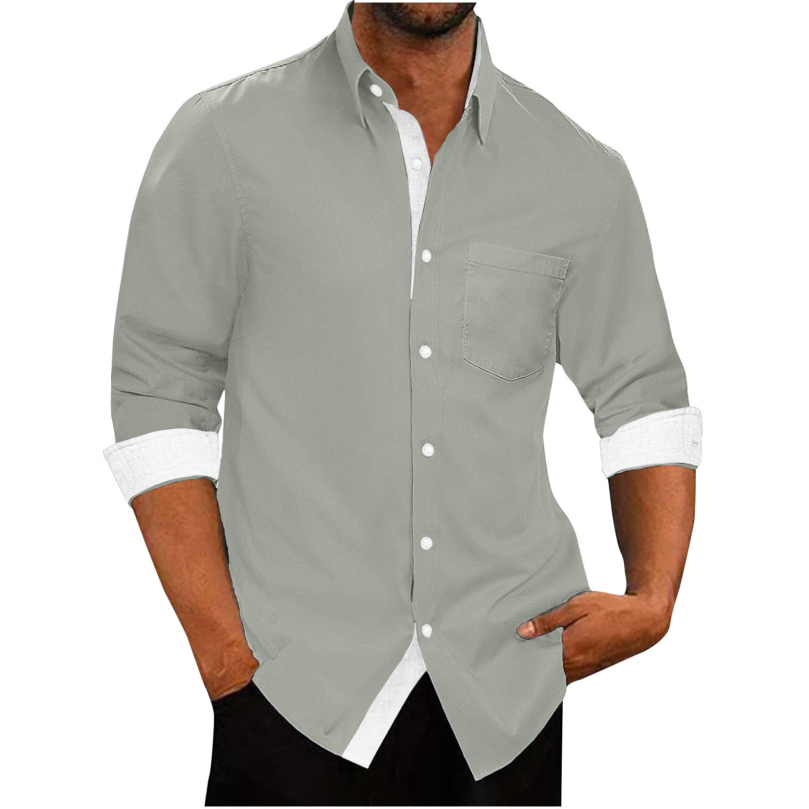 JNGSA Men's Shirts Long Sleeve, Men's Casual Turndown Collar Long ...