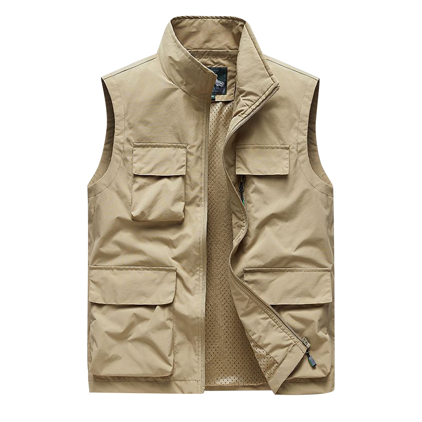 JNGSA Men's Utility Cargo Vest Outdoor Vest with Pockets Casual Quick ...