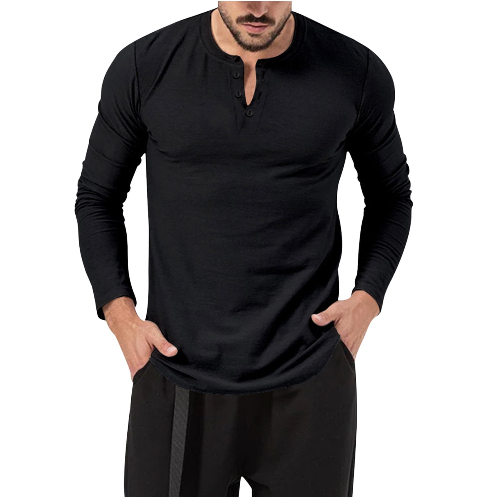 JNGSA Mens Casual Basic Long Sleeve Henleys T-Shirts Lightweight T ...