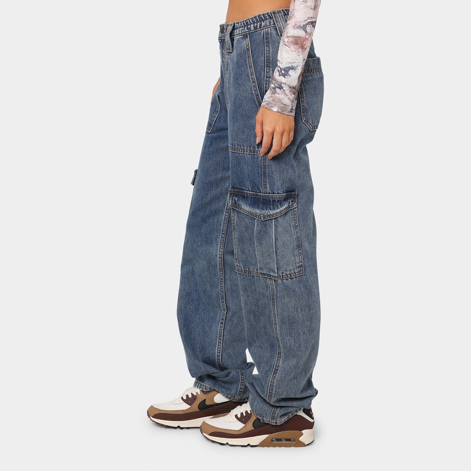 JNGSA Pull On Pants for Women,Women's High Waist Cargo Jean Flap Pocket ...