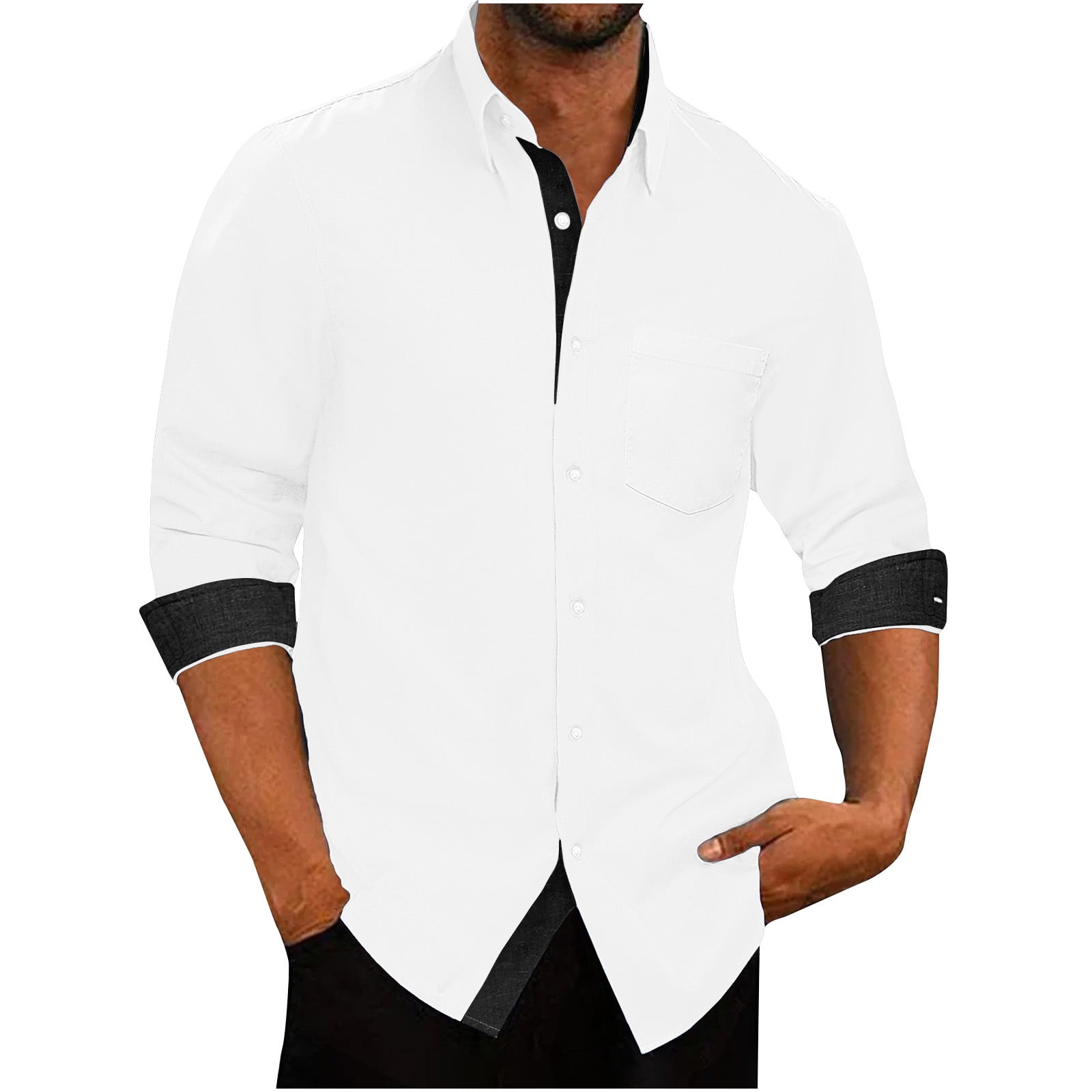 JNGSA Slim Fitting Shirts for Men Long Sleeve Button-Down Regular ...