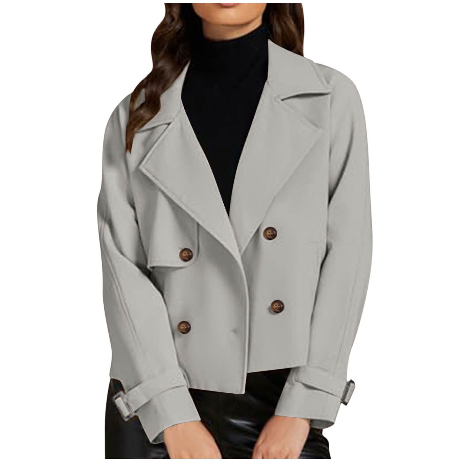 JNGSA Women Crop Double Breasted Trench Coat Raglan Sleeve Work Office ...