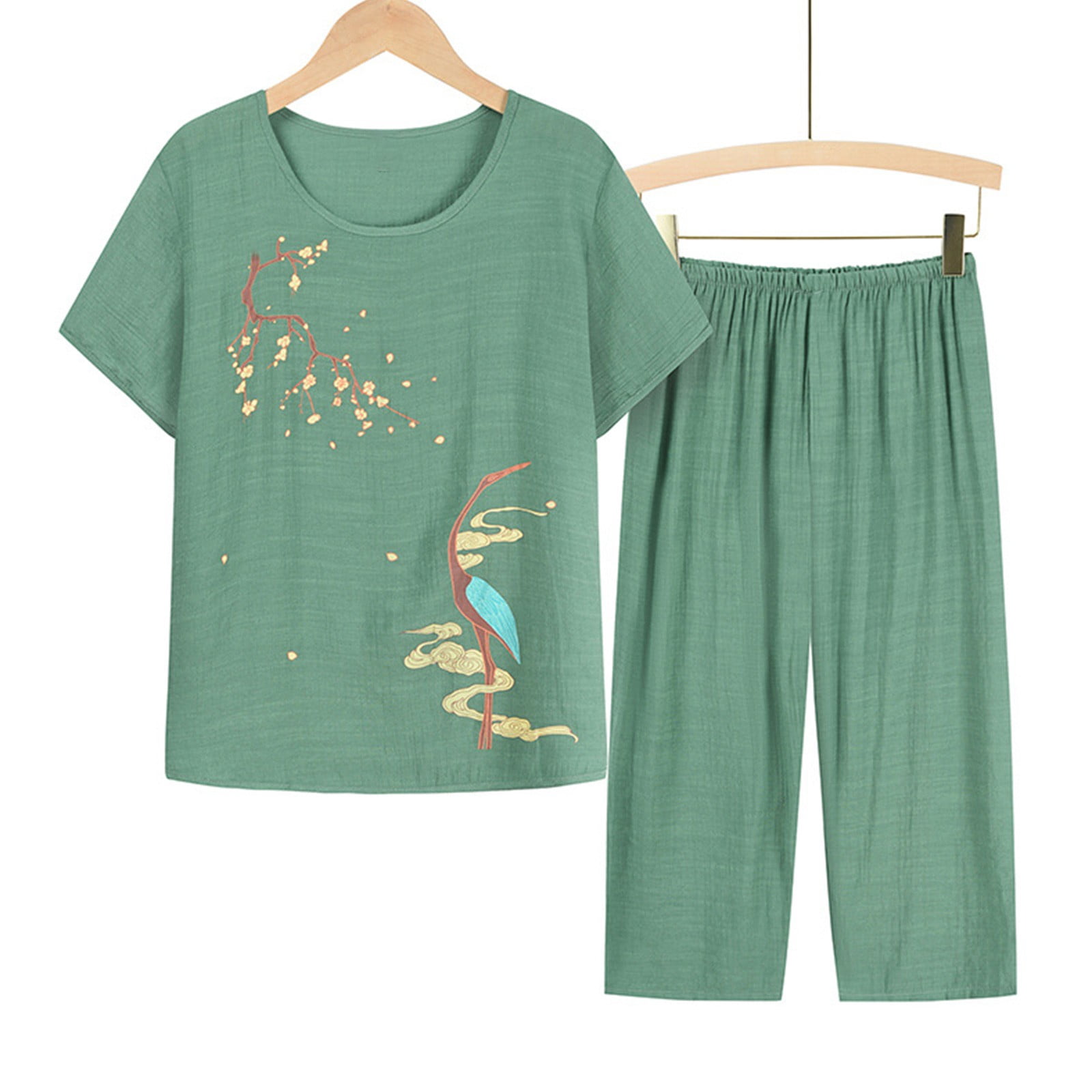 JNGSA Women's Capri Pajama Sets Plus Size Sleepwear Top and Capri Loose ...