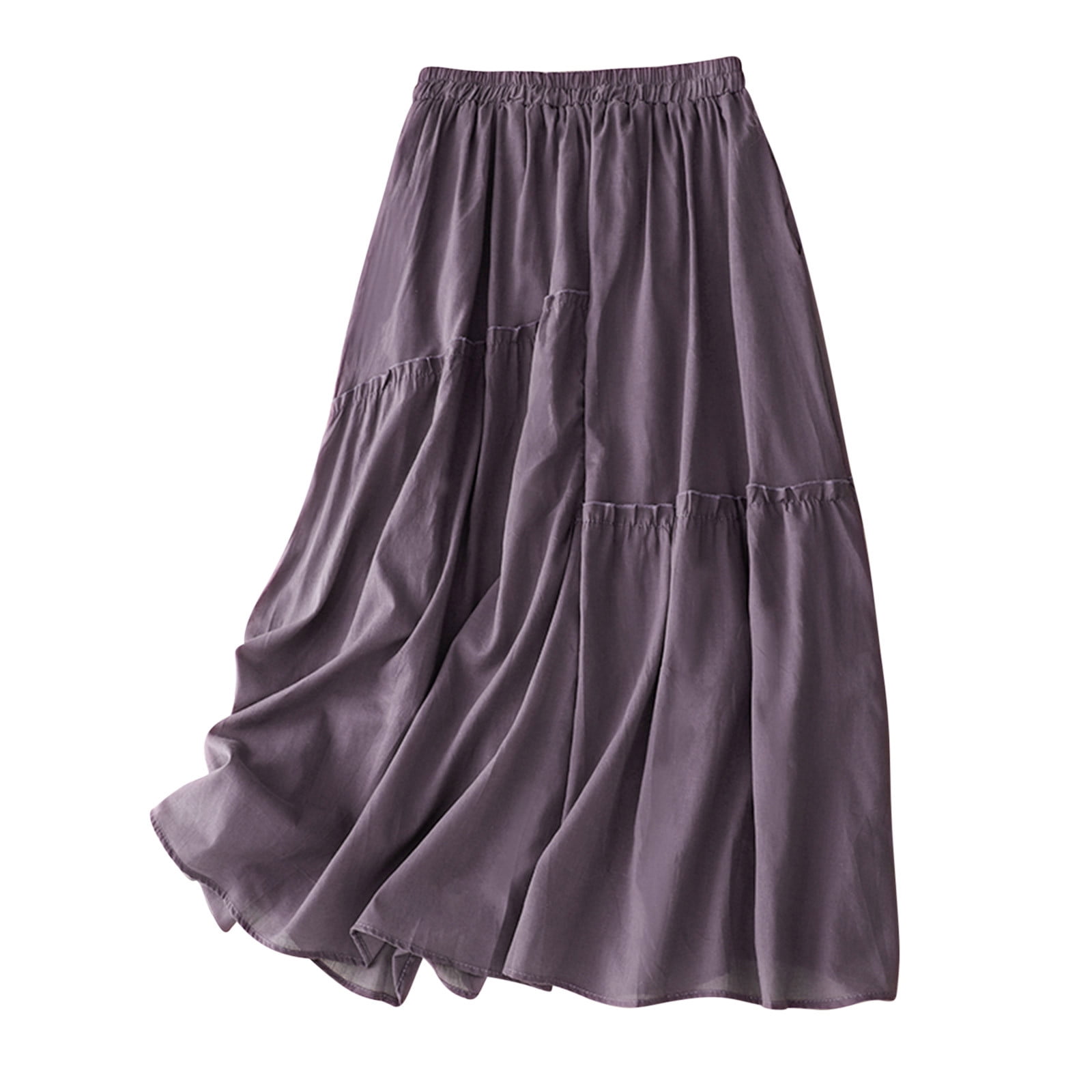 JNGSA Women's Flowy Midi Skirt New Double Layer Cotton Linen Skirts ...