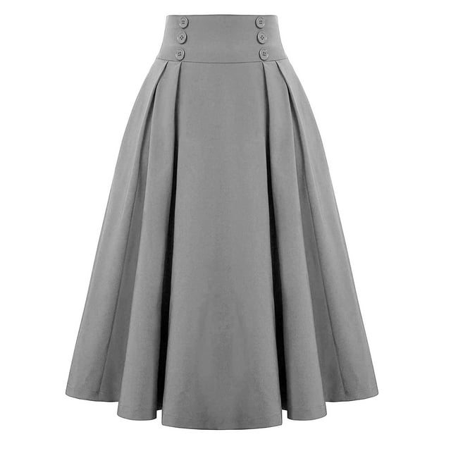 Jngsa Womens Loose High Waist Pleated Midi Skirt Swing A Line Summer