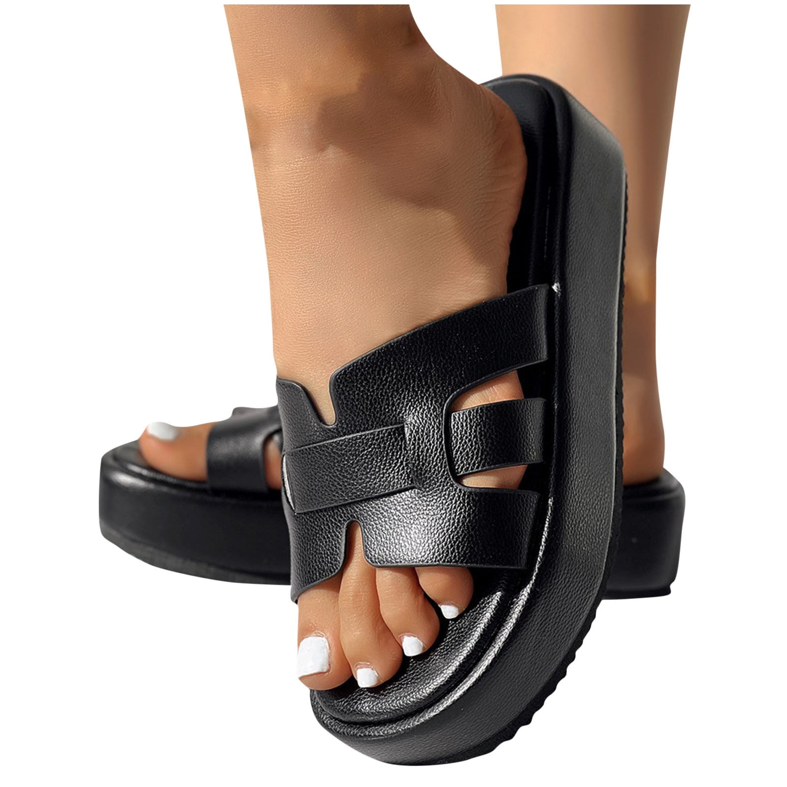 JNGSA Women's Slip On Platform Sandals Comfortable Open Toe Flatform ...