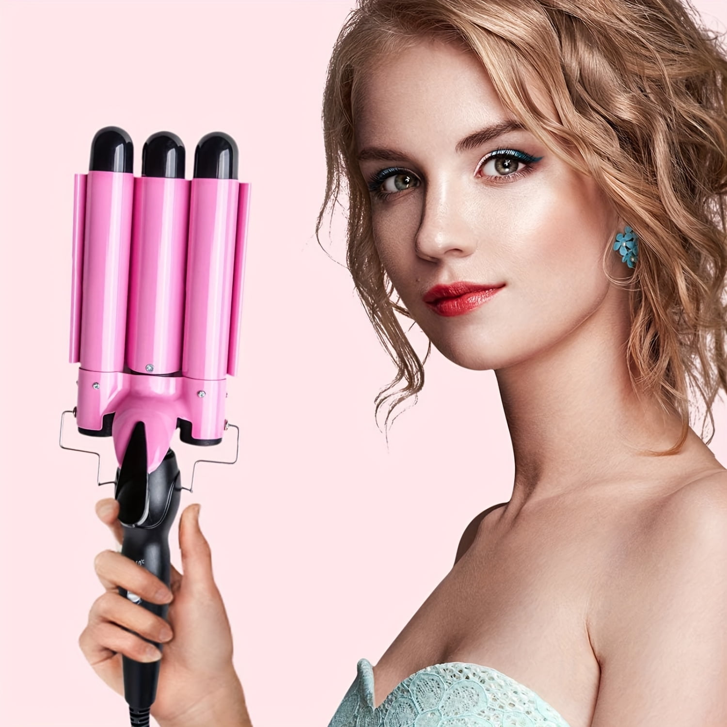 JNQLWL Ceramic Tourmaline 1 Inch Beach Waves 3 Barrel Curling Iron Wand - Triple Barrels Dual ...