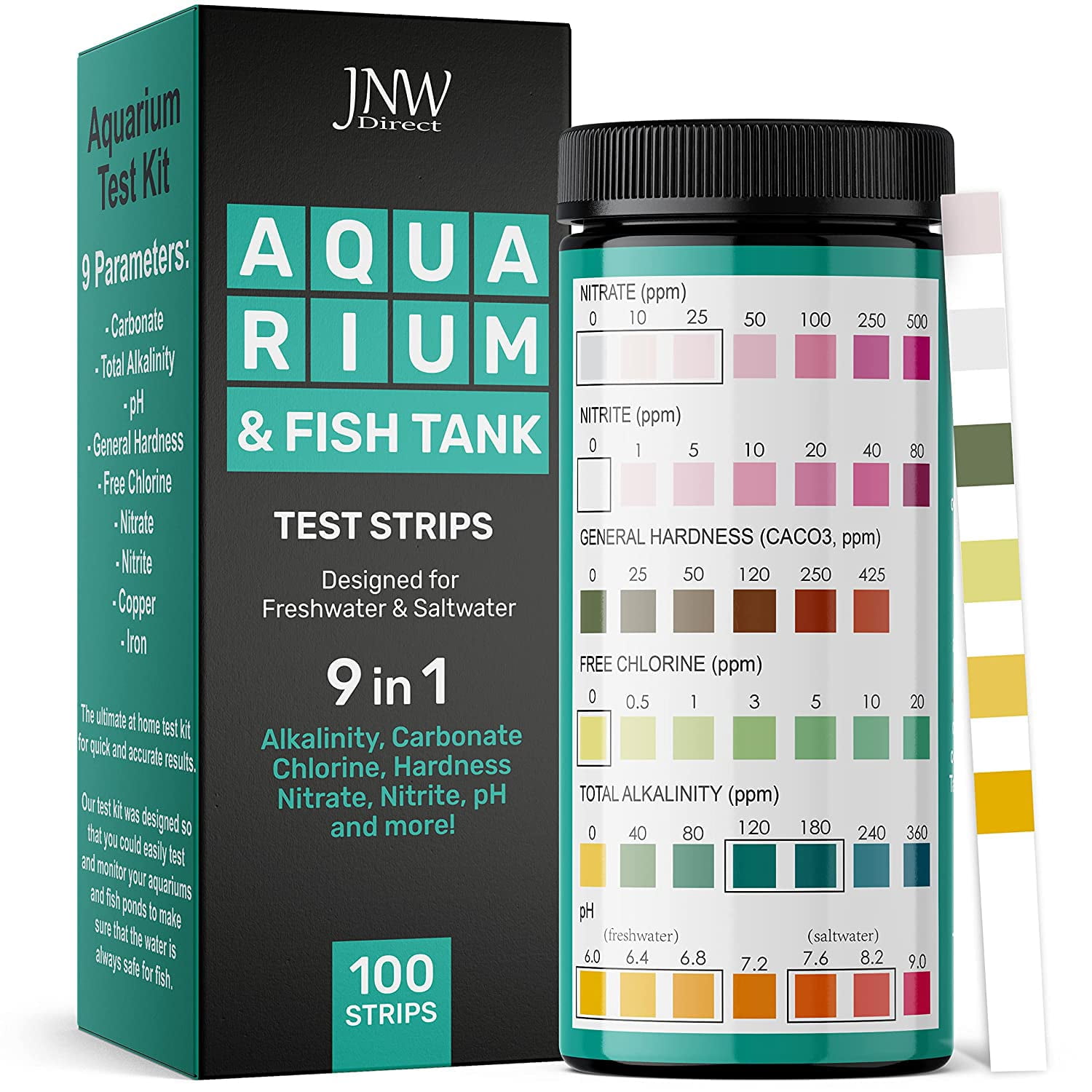 JNW Direct Aquarium Test Strips - 9-in-1 Aquarium Test Kit with eBook ...