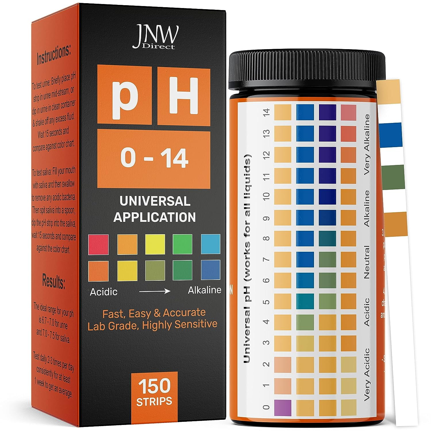 JNW Direct Universal pH Test Strips (0-14) - Ultimate pH Balance Test ...