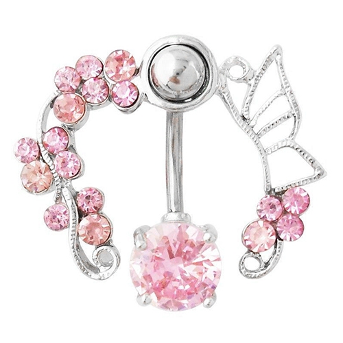 JNXYL 14G Butterfly Rhinestone Belly Barbell Button Ring Navel Body ...