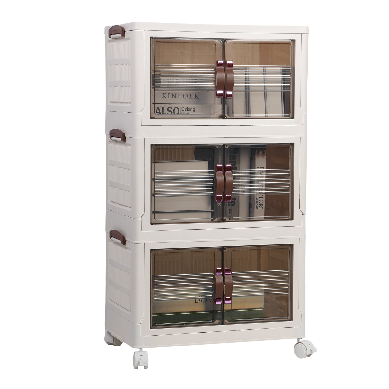 JNXYL 3 Tier Stackable Plastic Storage Bins with Lids, Folding Storage ...