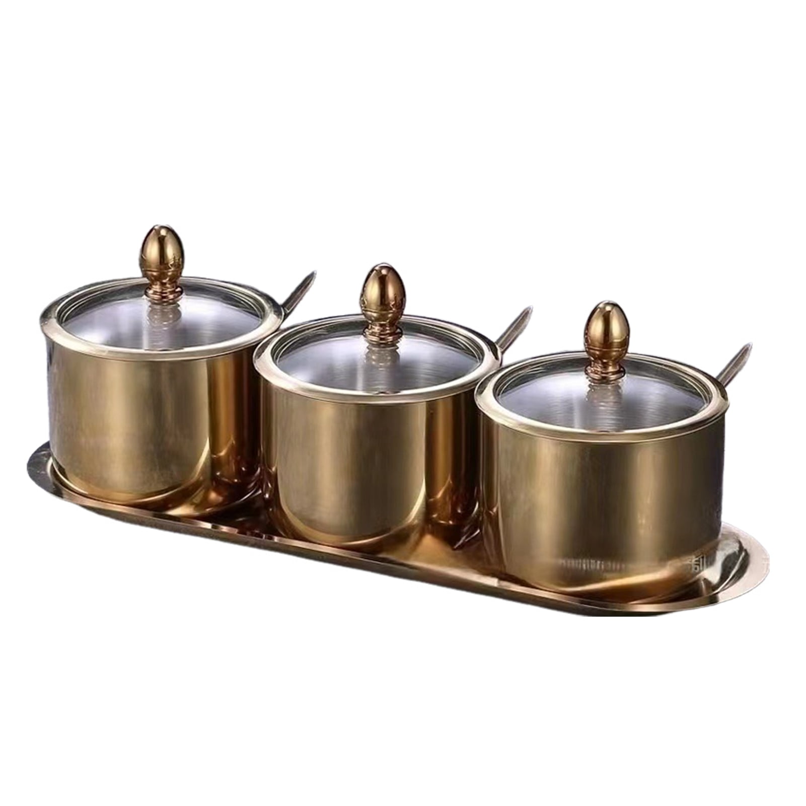 JNXYL 3Pcs Seasoning Jar Stainless Steel Sugar Container with Glass Lid ...