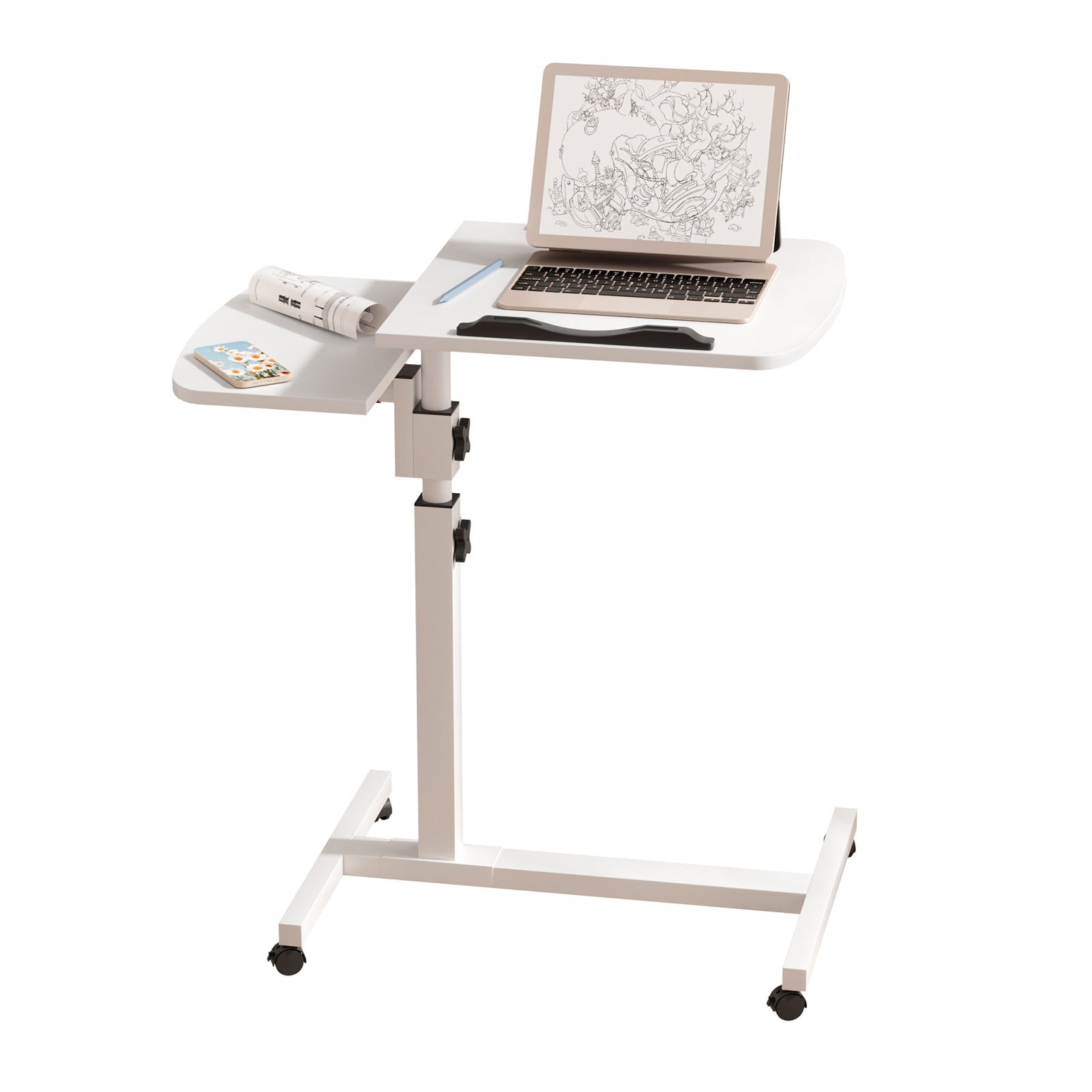 JNXYL Bed Side Table, Height Liftable Overbed Bedside Table with Wheels ...