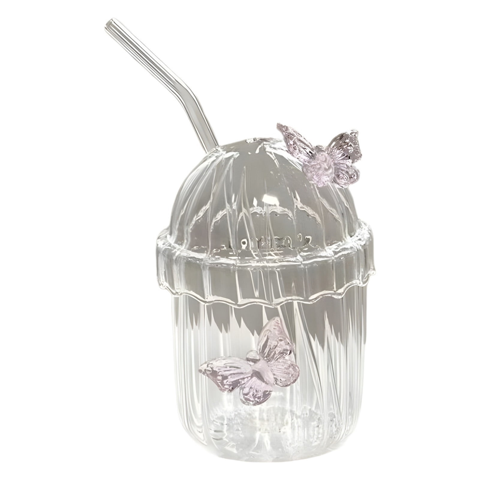 JNXYL Butterfly Glass Cup with Straw And Lid 400ml Butterfly Drinking ...