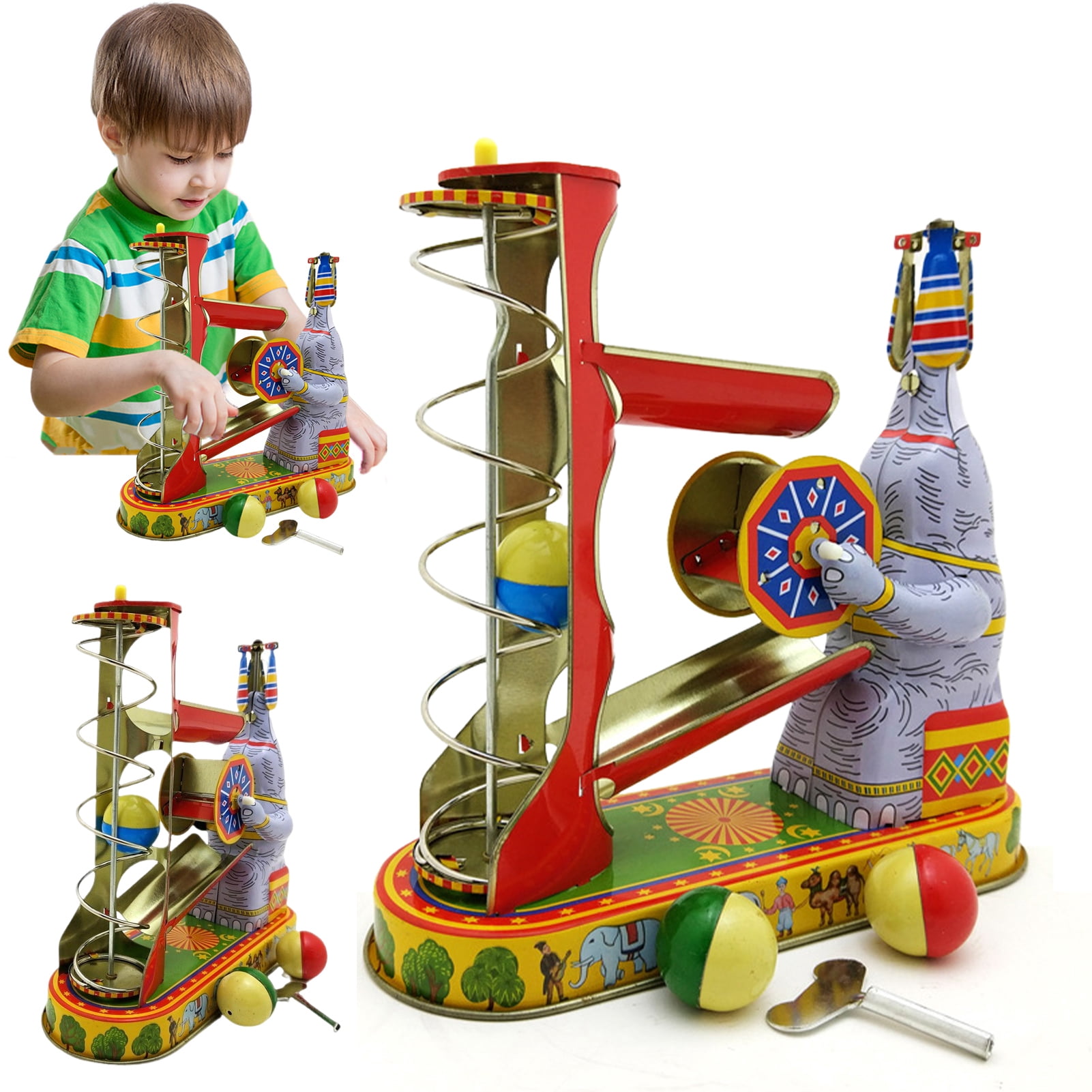 JNXYL Elephant Playing Balls Wind-Up Toy Vintage Nostalgic Rotatable ...