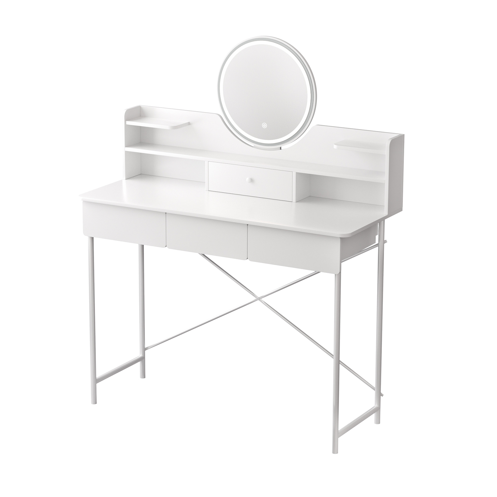 JNXYL Makeup Vanity Desk with LED Lighted Mirror, Vanity Table with 4 ...