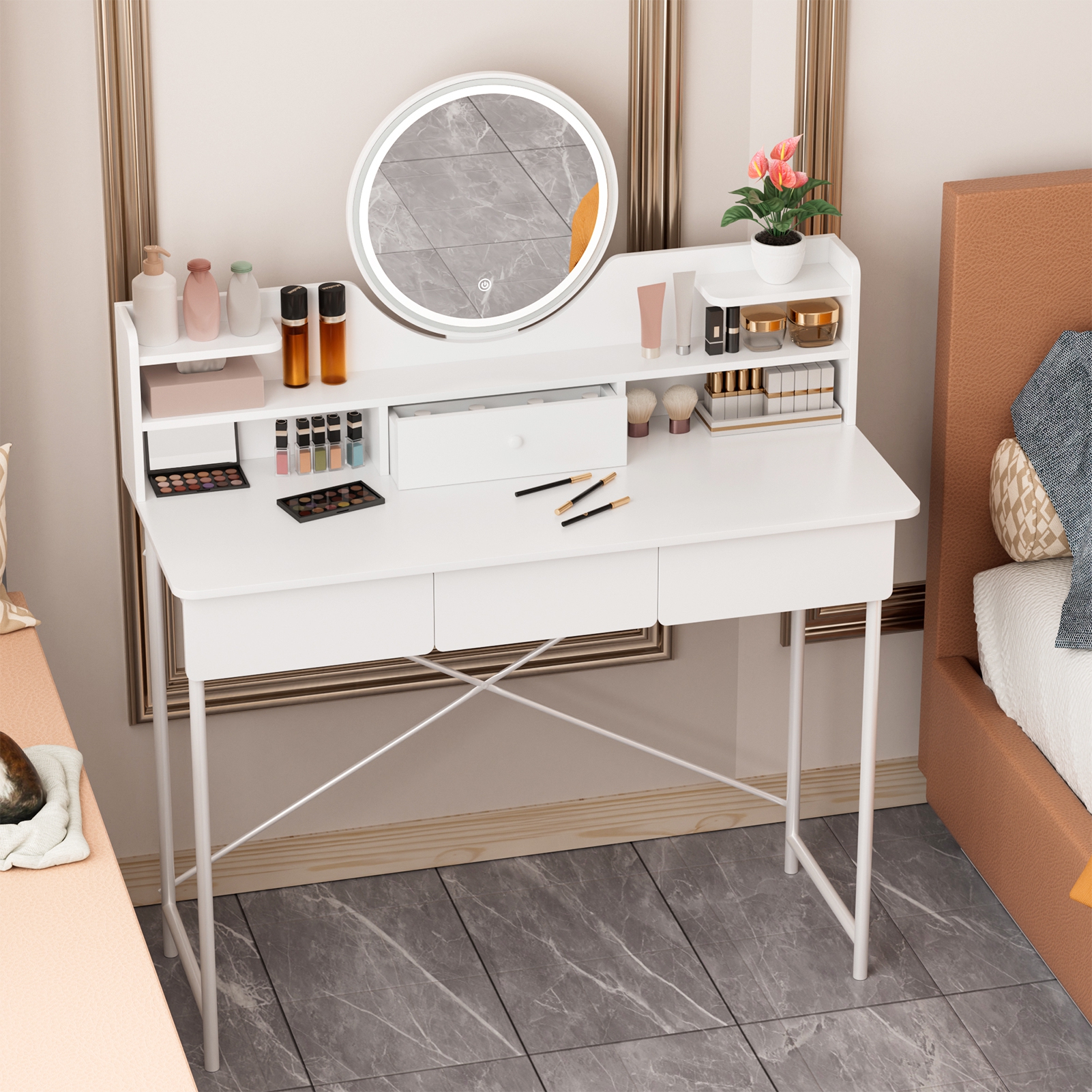 JNYSJ 39.3" Makeup Vanity Desk with LED Lighted Mirror, Vanity Table ...