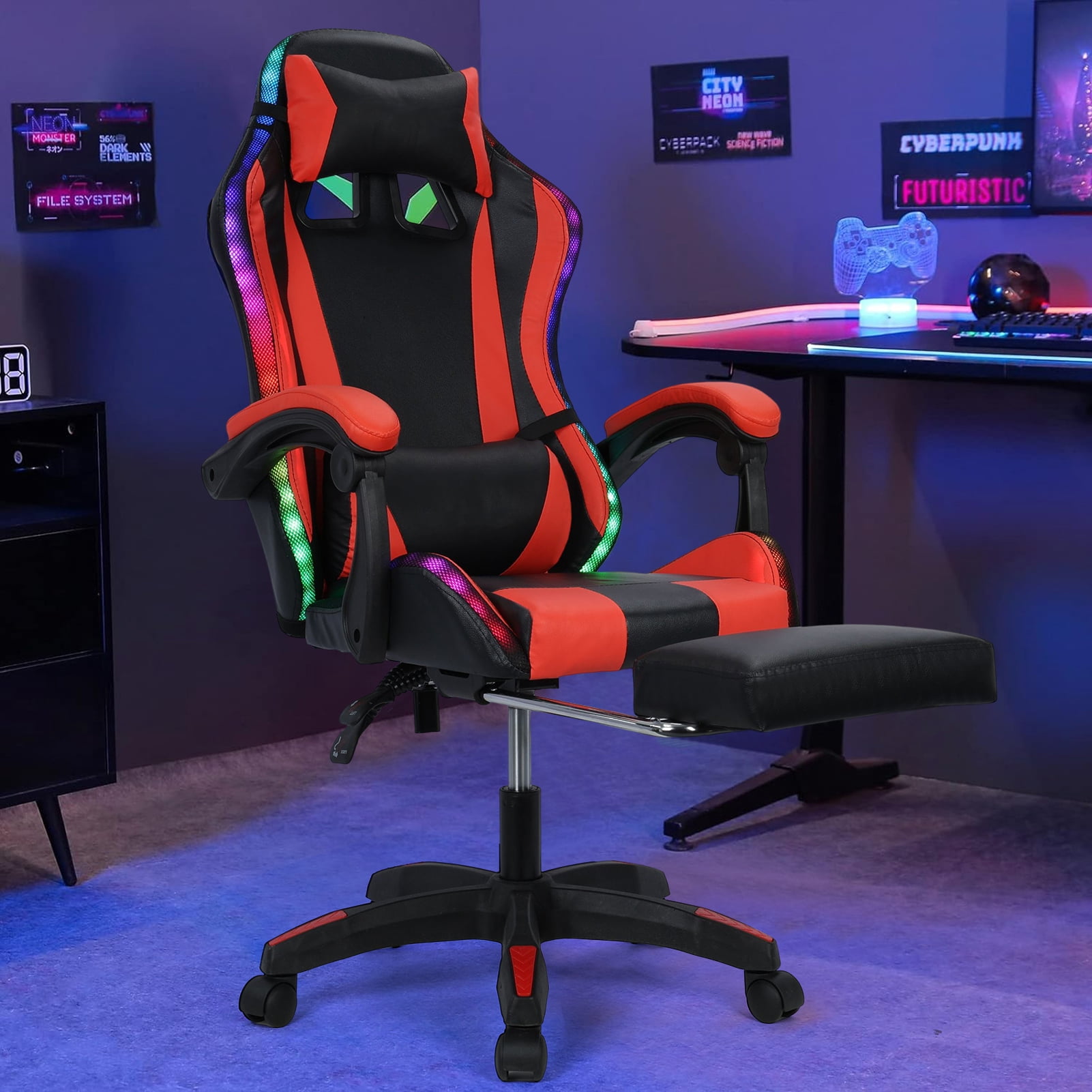 JNYSJ Gaming Chair with Bluetooth-compatible Speakers and RGB LED ...