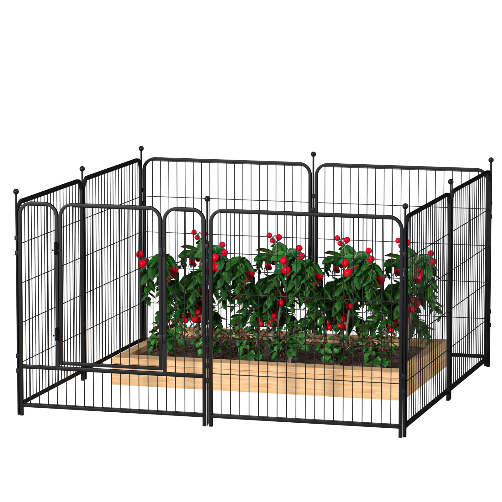 JNYSJ Garden Fence with Low Threshold Door, 8 Panels Outdoor Dog Fence ...