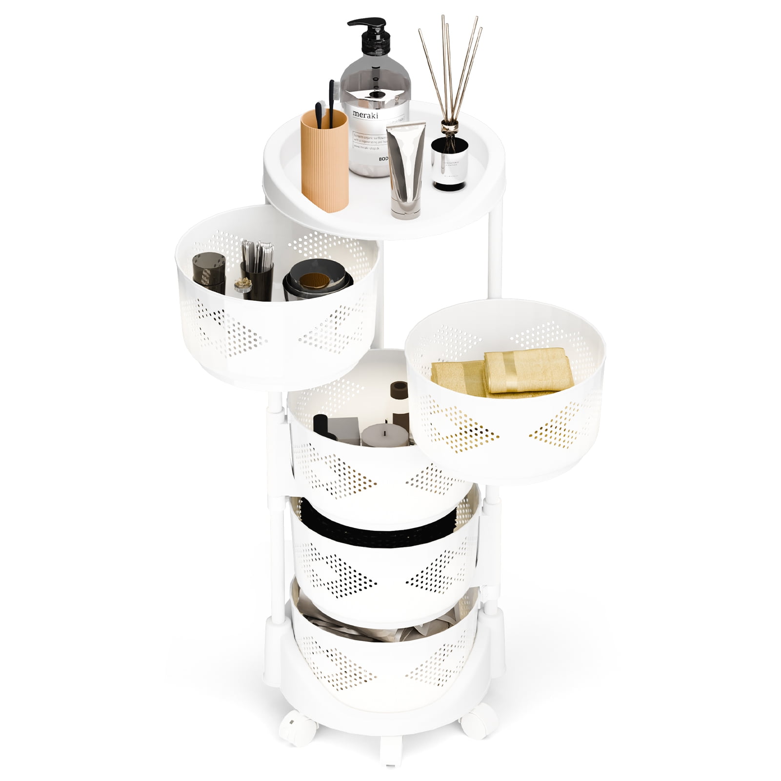 JNYSJ Kitchen Storage Cart, 5 Tier Circular Rotating Basket, Large ...