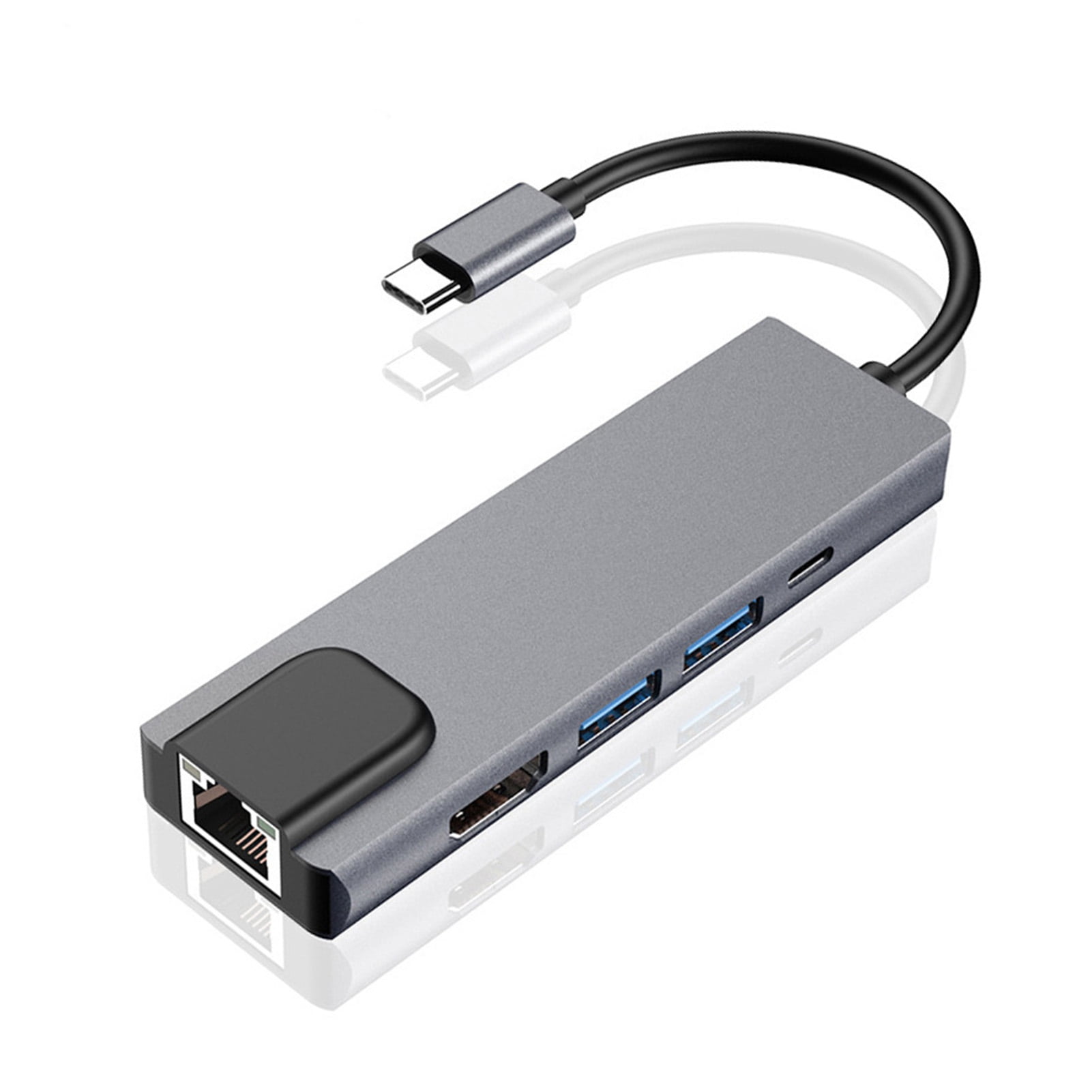 JNYSJ Portable 5-in-1 Gigabit Ethernet Lan RJ45 Type-C Hub to 4K USB 3. ...