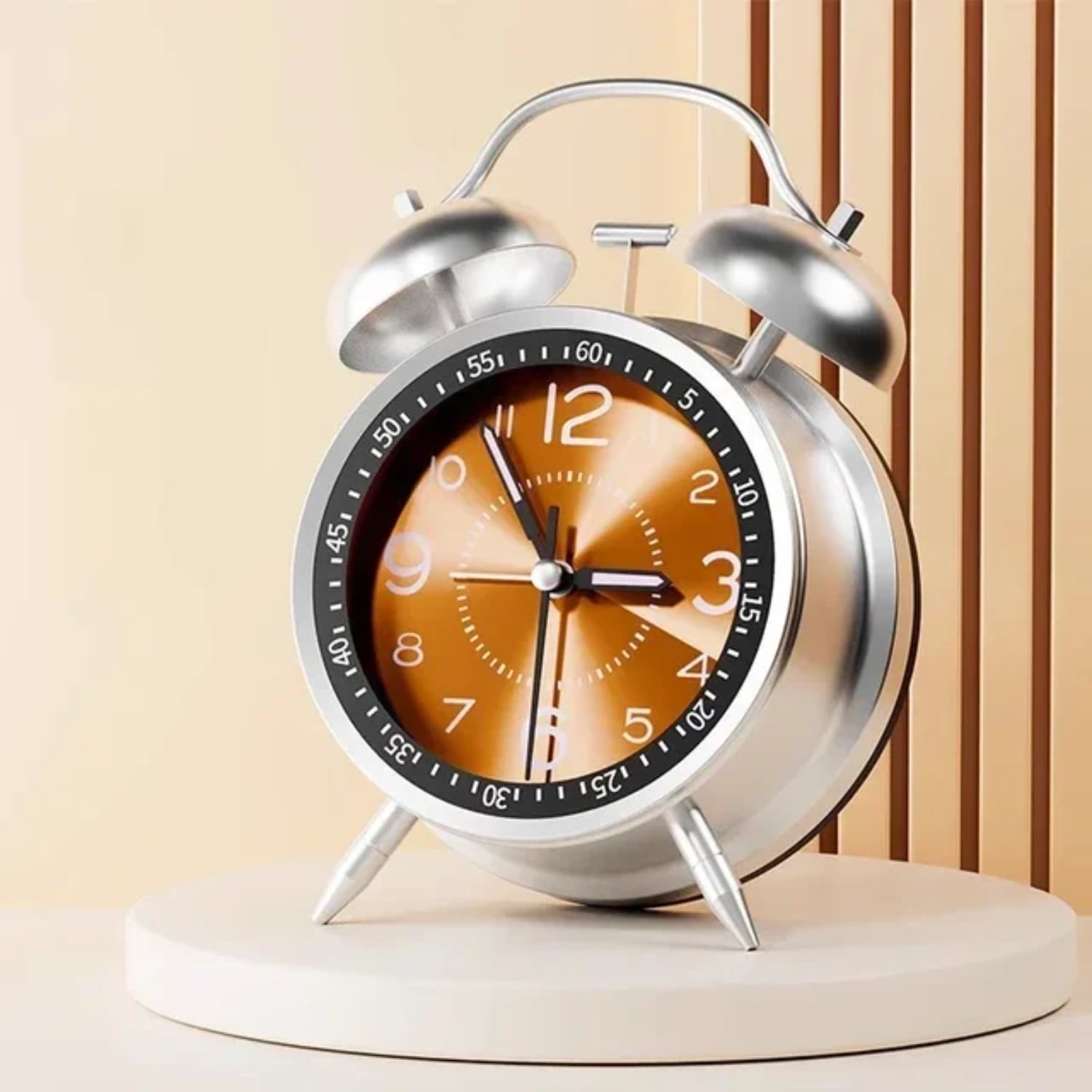 JNZHUA Stylish Metal Frame Twin Bell Loud Alarm Clock with 3D Dial and ...