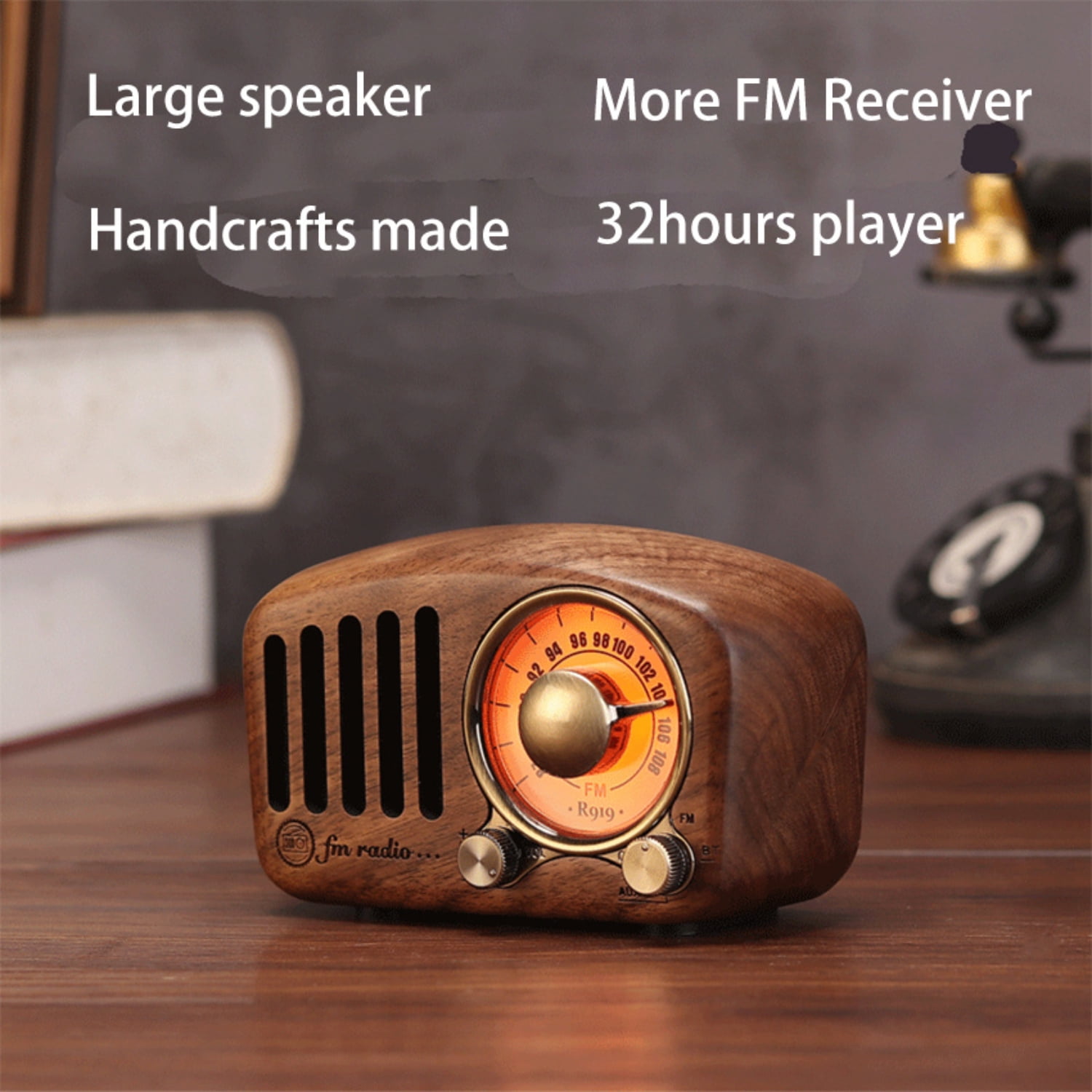 JNZOUHA R919 Portable FM Radio With 5.0 BT Speaker Walnut Wooden FM ...