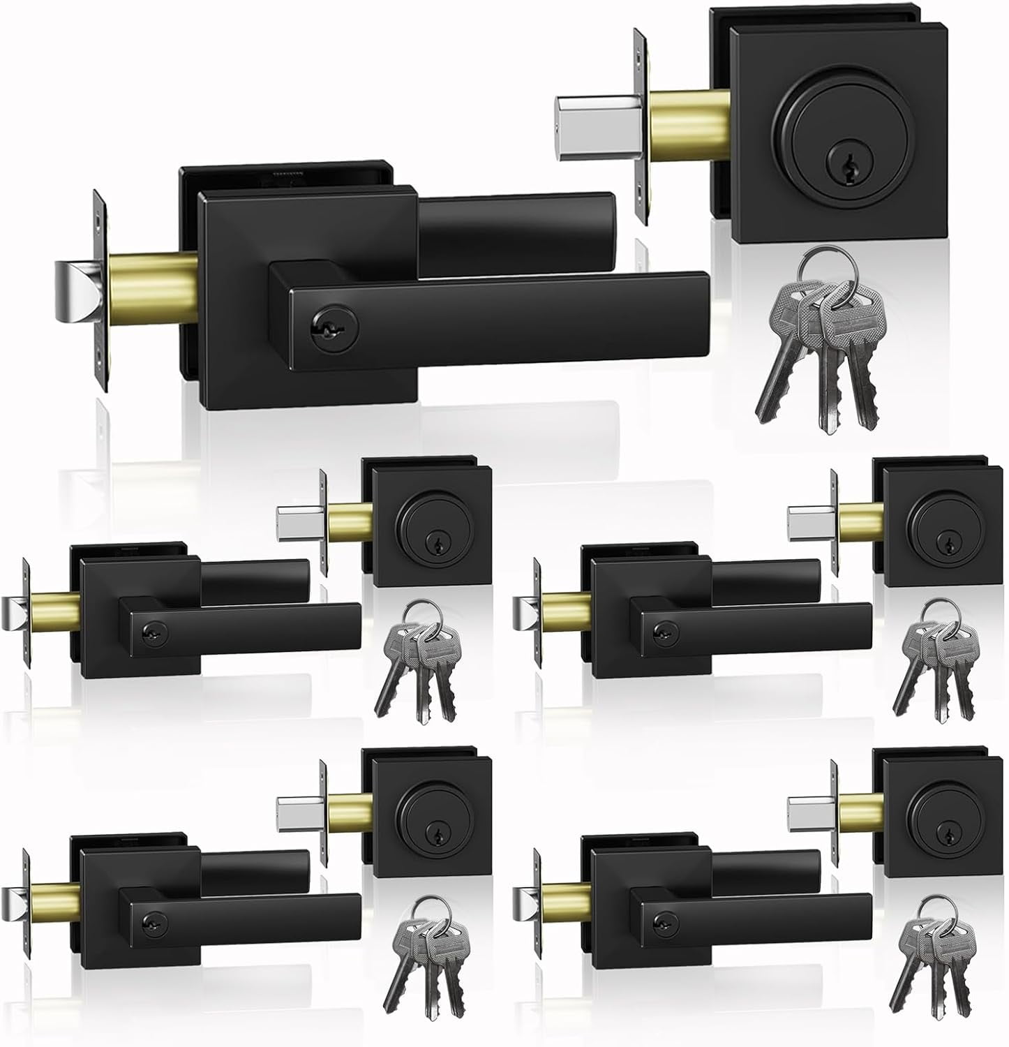 JO.KO Keyed Entry Door Handle and Single Cylinder Deadbolt Door Locks,Matte Black Front Door ...