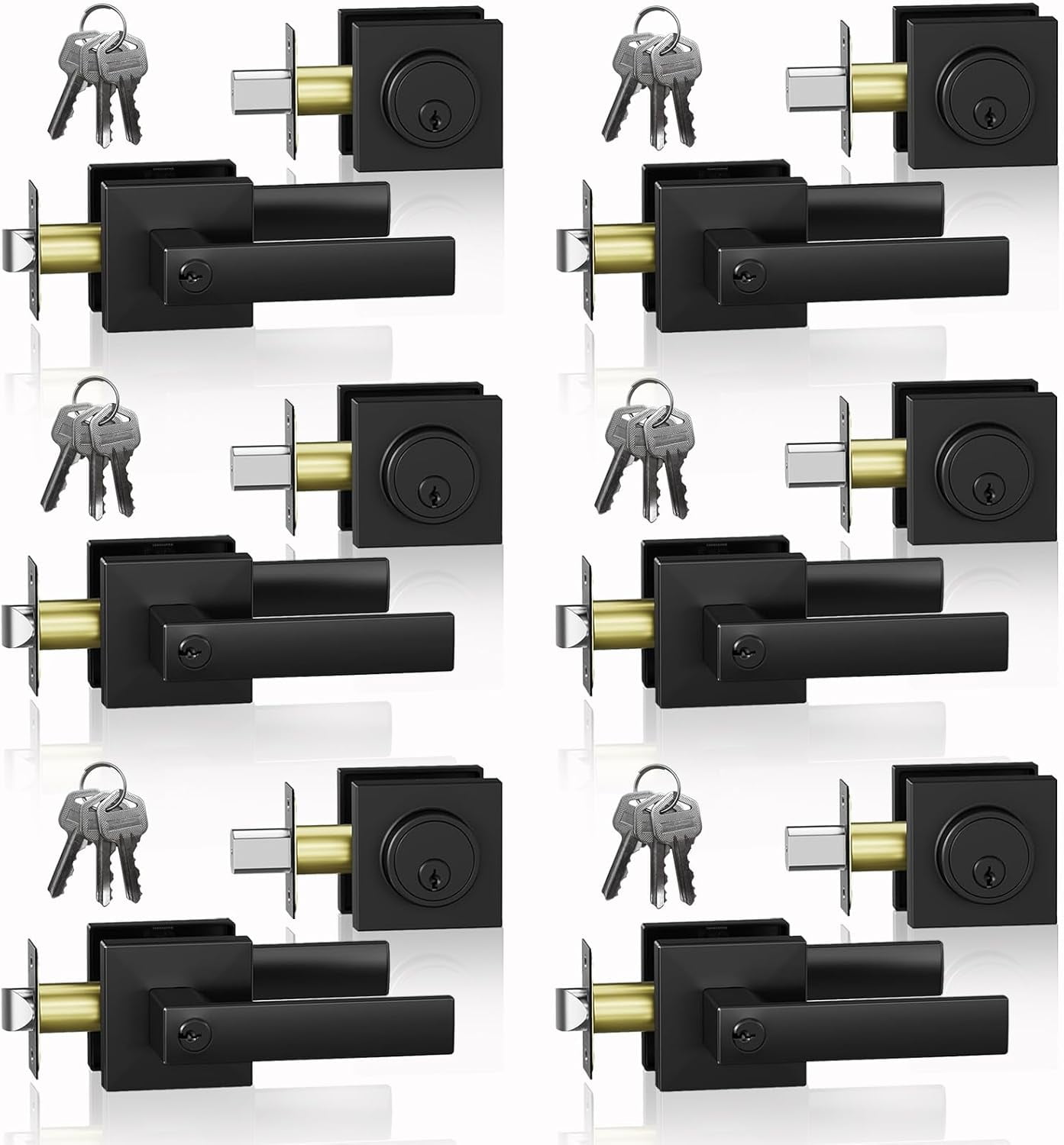 JO.KO Keyed Entry Door Handle and Single Cylinder Deadbolt Door Locks,Matte Black Front Door ...