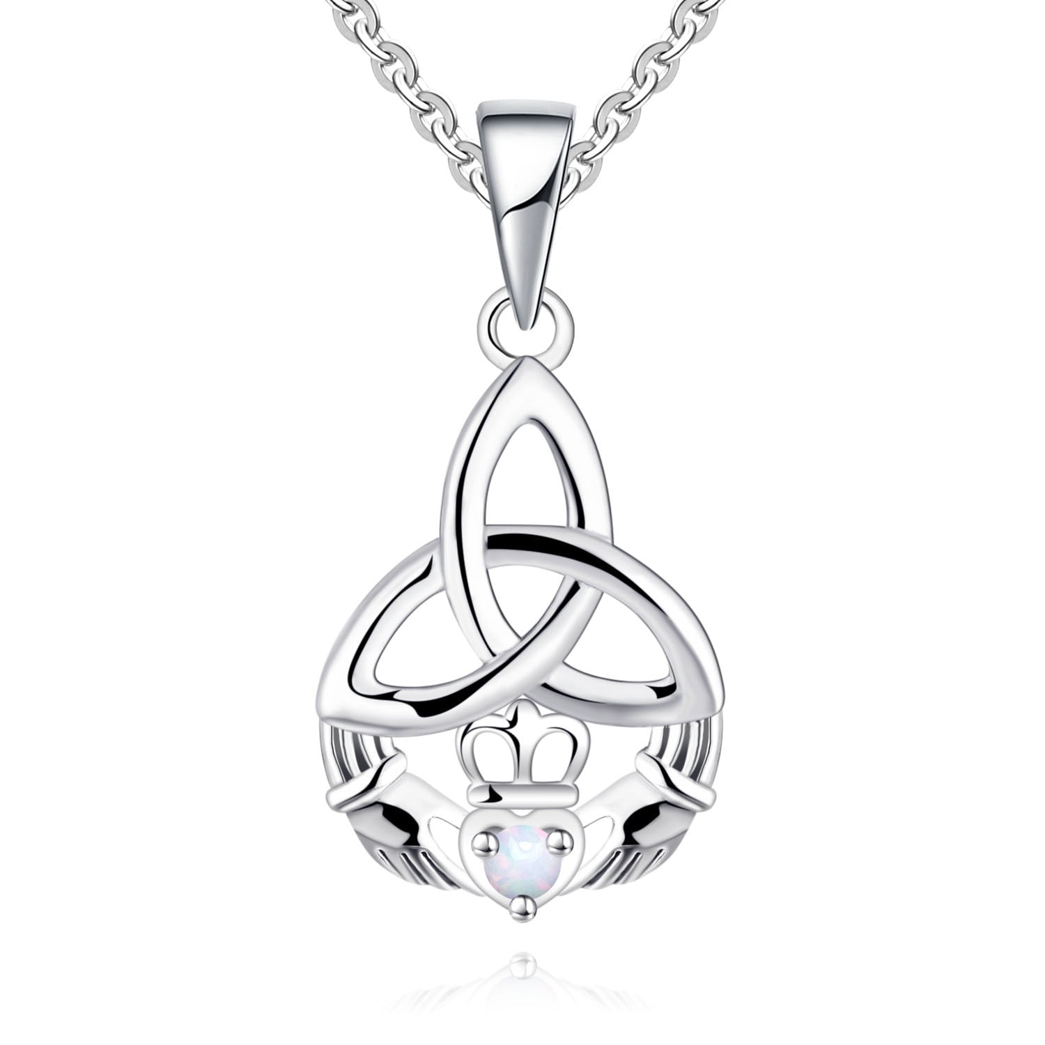 JO WISDOM 925 Sterling Silver Irish Celtic Knot Heart Claddagh Pendant Necklace With Birthstones ...