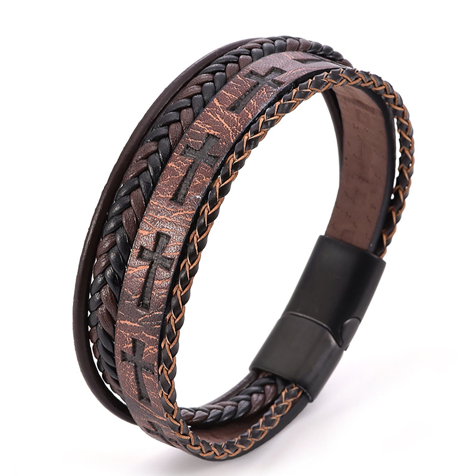 JO WISDOM Men's Cross Magnetic Buckle Bracelet, Men's Woven Leather ...