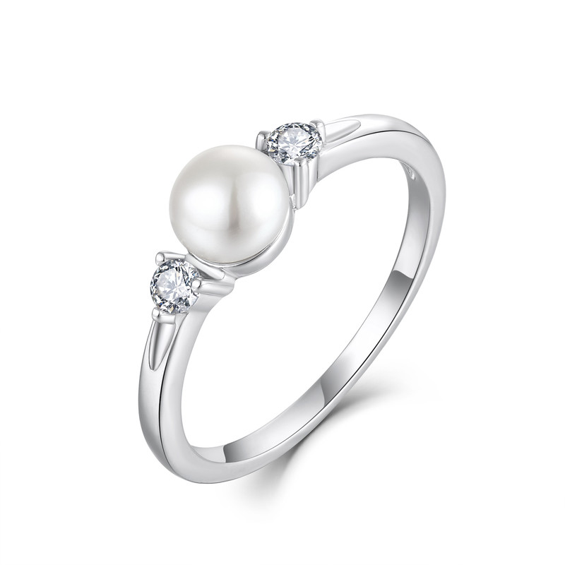 White Freshwater Cultured Pearl Sterling Silver Pink-Plated Ring ...