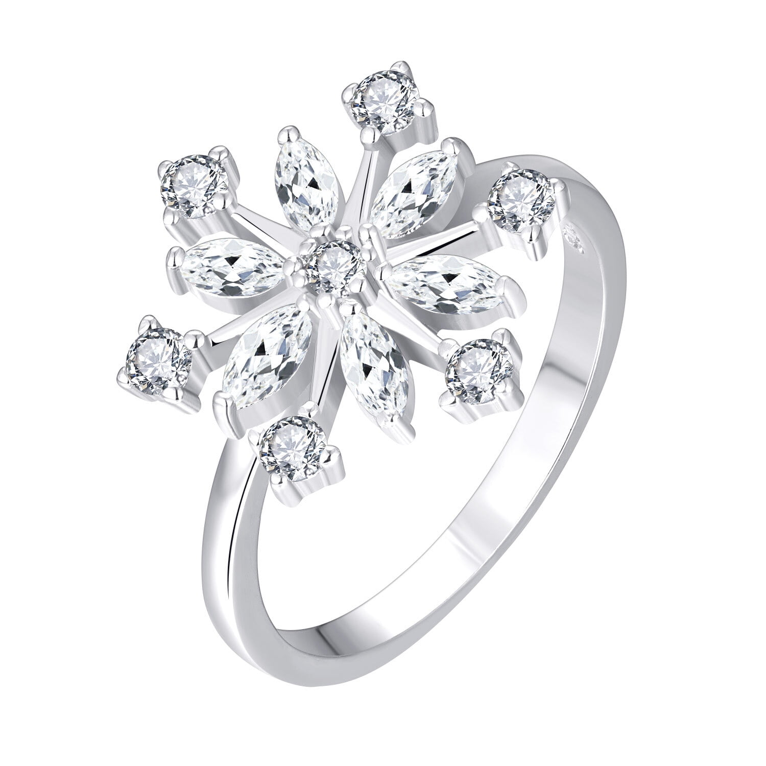 JO WISDOM Snowflake Ring,925 Sterling Silver White/Blue Snowflakes Ring ...