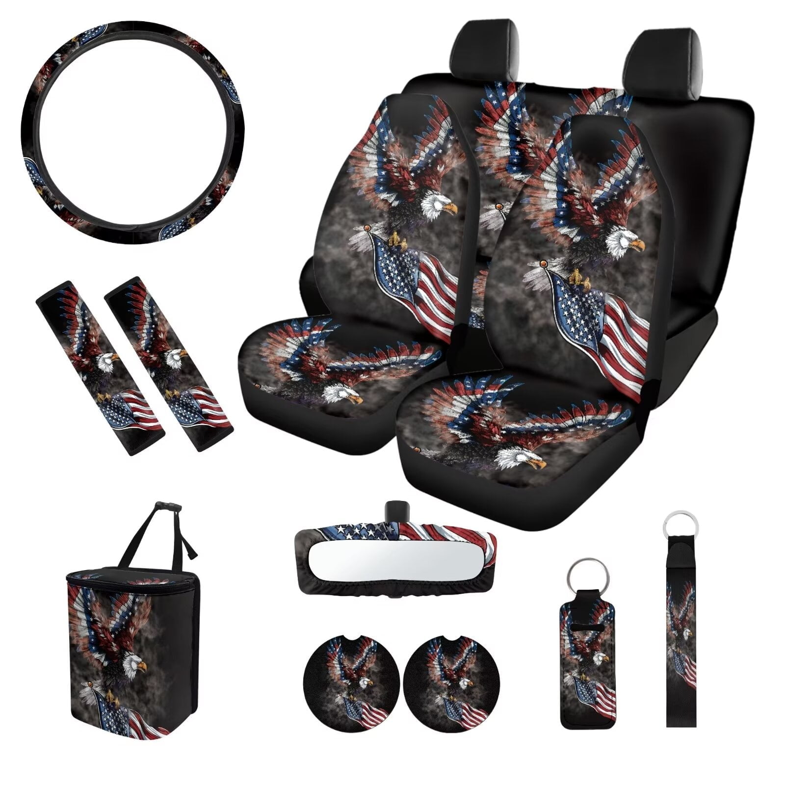 JOAIFO 13 PCS Car Accessories Set for Women American Flag Steering ...