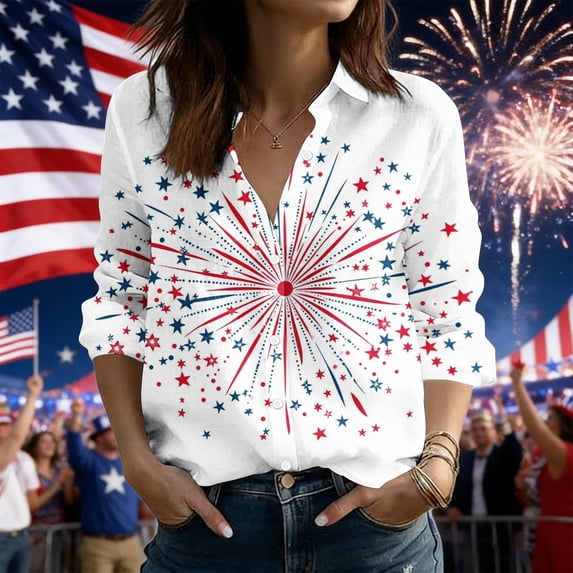 JOANKDMI 4th of July Shirts Women American Flag Print V Neck 3/4 Sleeve ...