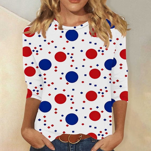 JOANKDMI 4th of July Shirts for Women 3/4 Sleeve American Flag Crewneck ...