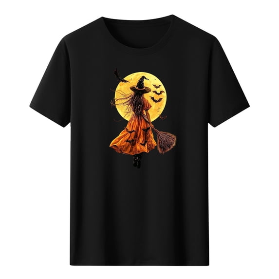 JOANKDMI Halloween T Shirt for Women Witch Silhouette Against Full Moon ...