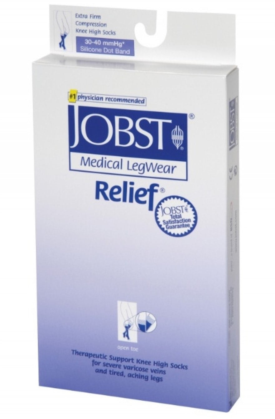 JOBST Relief Compression Knee High, 30-40 mmHg Closed Toe, Black, Large ...