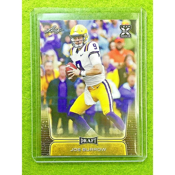 JOE BURROW ROOKIE CARD JERSEY #9 LSU GOLD RC 2020 Leaf Football BENGALS ...