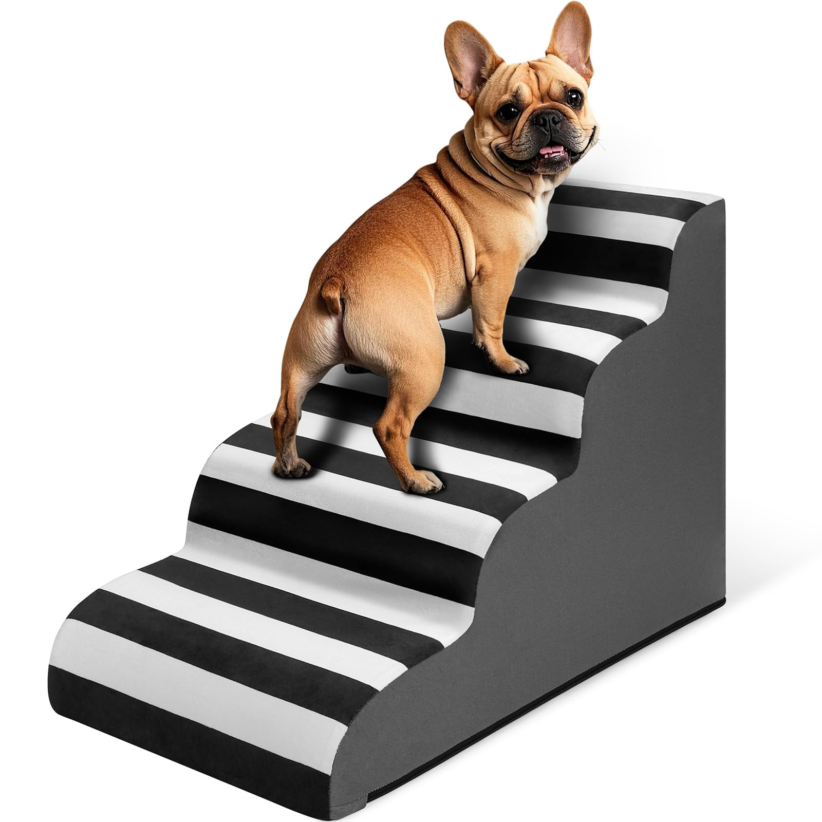 JOEJOY Curved Dog Stairs Ramp for High Beds 19" H, 4-Step Dog Steps for ...