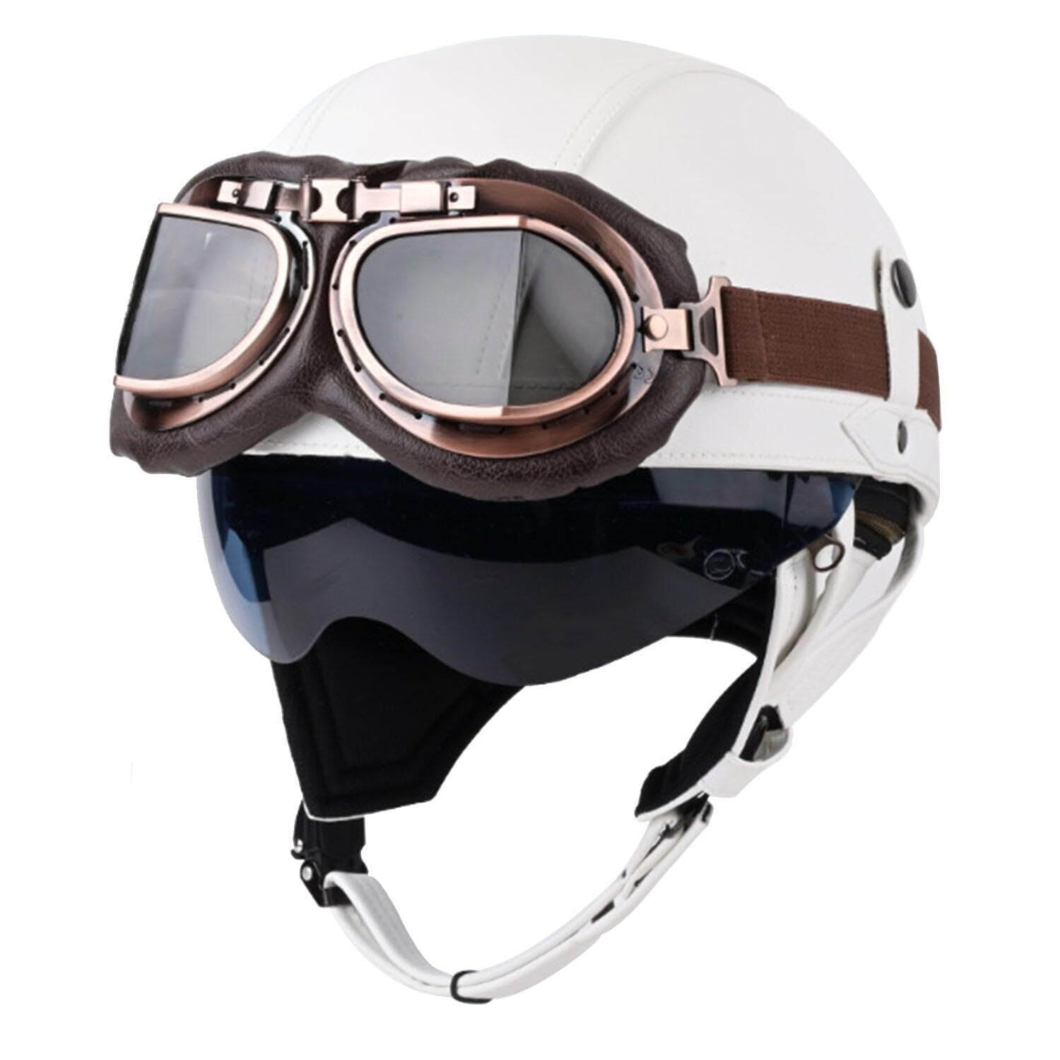 JOELY Motorcycle Half Helmets DOT Approved,Retro Leather Open Face ...